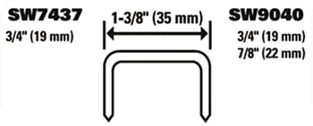 Bostitch DSW-3522 cordless carton stapler. 1-3/8” Crown, 3/4", 7/8" staples