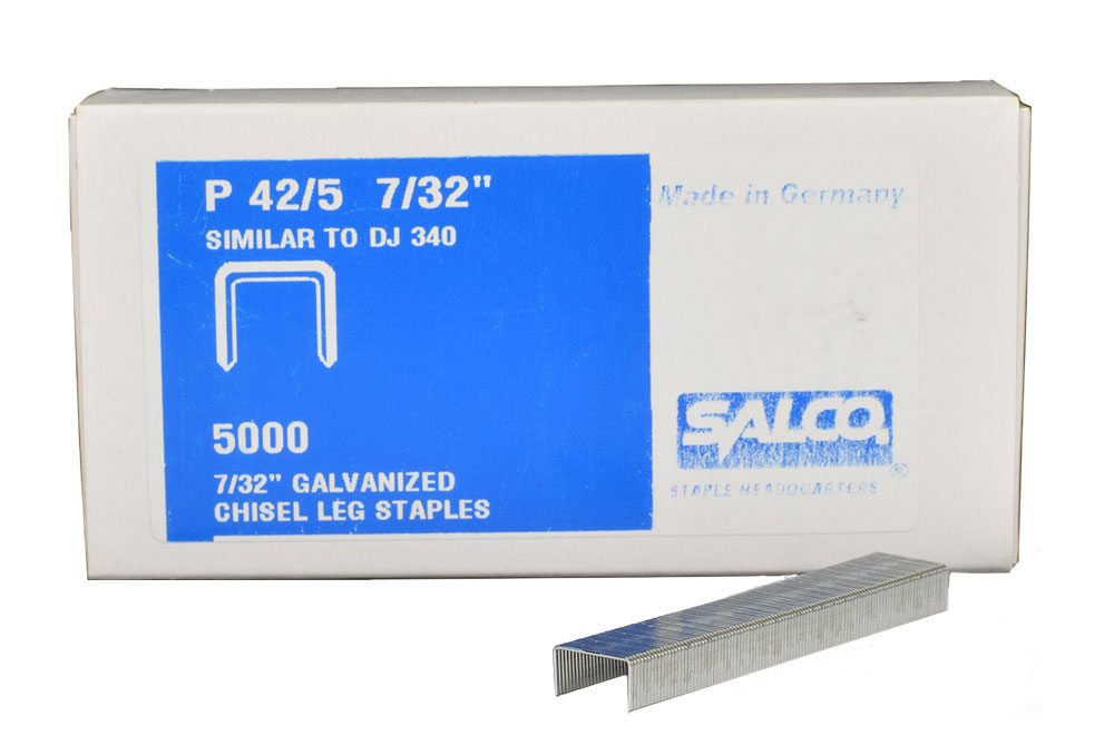 Neva-Clog DJ340 type staples. Galvanized. 5,000/box. Salco brand.